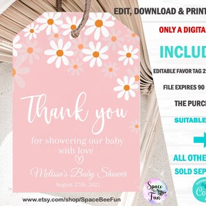 Editable Daisy Baby Shower Favor Tag Thank You Tags Favors Boho Retro ...