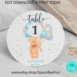 Teddy Bear Table Number Editable Instant Download - Etsy