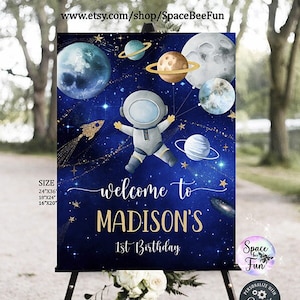 First Outer Space Birthday Welcome Sign Boy Astronaut First Trip Around ...