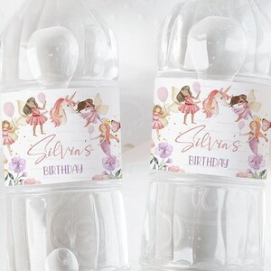 Editable Fairy Birthday Bottle Label Fairy Party Magical Unicorn Floral ...
