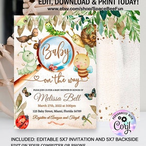 EDITABLE Insect Baby Shower Invitation, Beetle Bee Snail Baby Shower ...