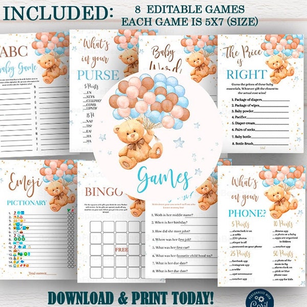 Teddy Bear Baby Shower Games Template - Etsy