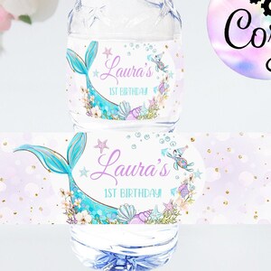 EDITABLE Mermaid Birthday Water Bottle Label, Mermaid Birthday Favor ...