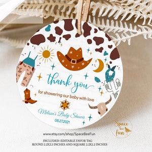 Editable Cowboy Baby Shower Favor Tag Thank You Tag Gift Tag a Little ...