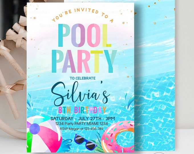 Editable Pool Party Invitation Tropical Party Pool Party Invitation ...