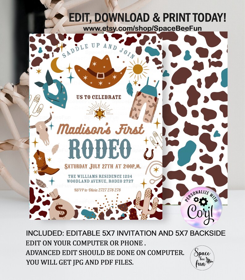 Cowboy My First Rodeo Invitation Boy Birthday Invite Editable - Etsy