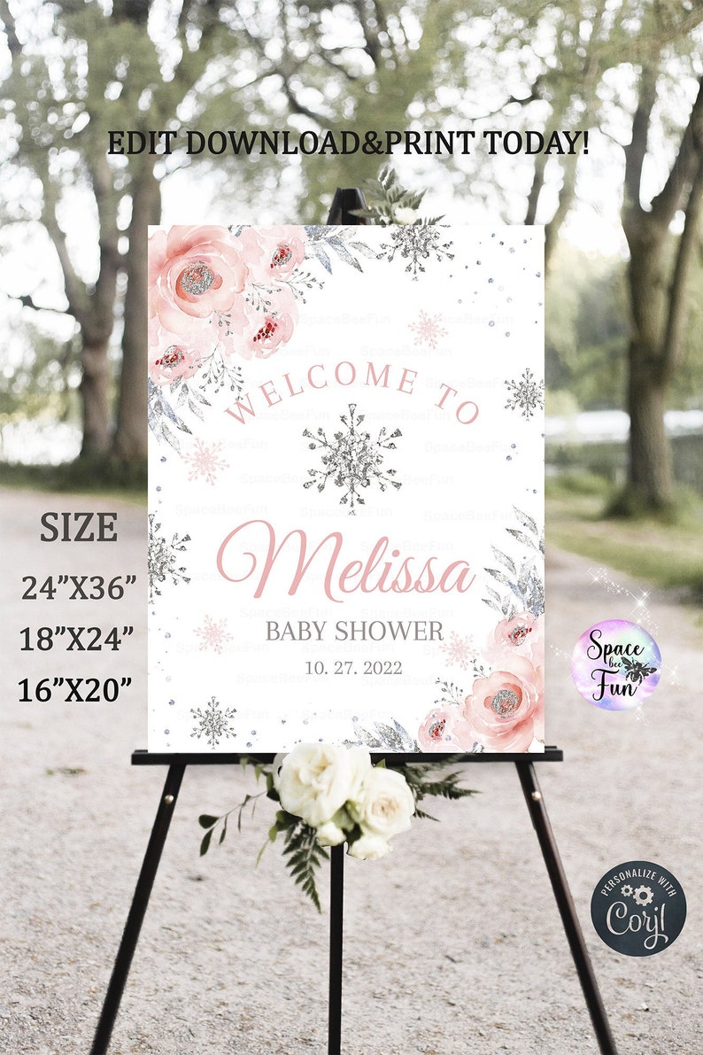 Editable Snowflake Baby Shower Welcome Sign Decorations - Etsy