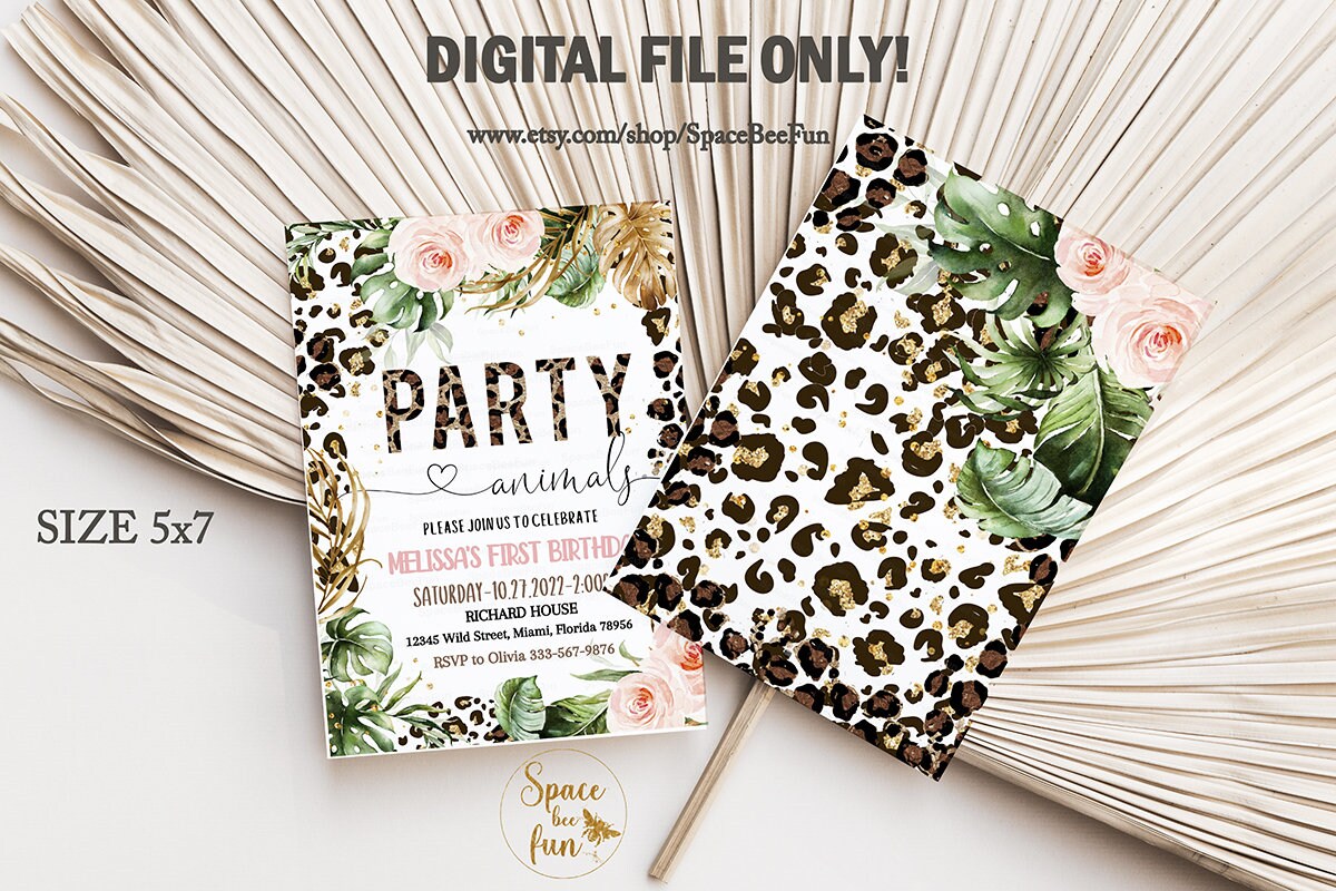 Editable Leopard Print Party Animals Safari Birthday Girl - Etsy