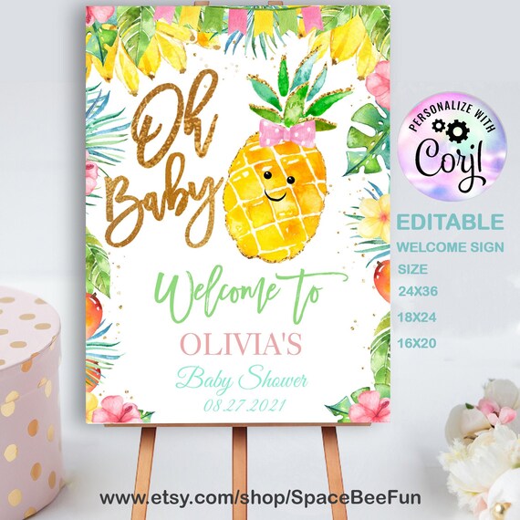 EDITABLE Aloha Pineapple Baby Shower Sign Hawaiian Baby | Etsy