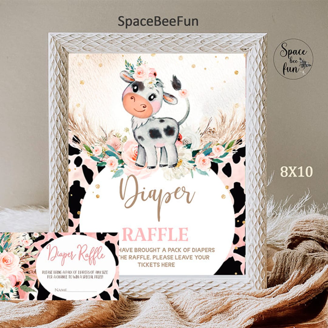 EDITABLE Holy Cow Baby Shower Diaper Raffle Tickets and Sign Girl Game ...