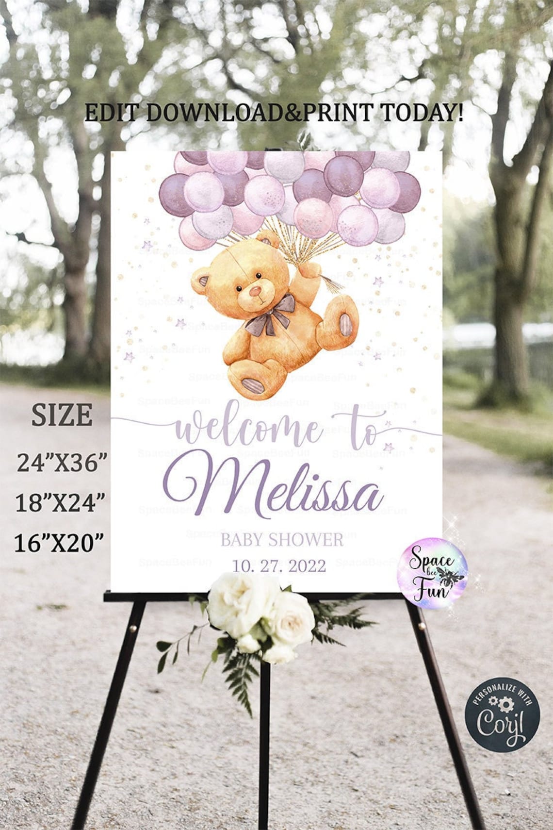 Editable Teddy Bear Baby Shower Welcome Sign Decorations - Etsy