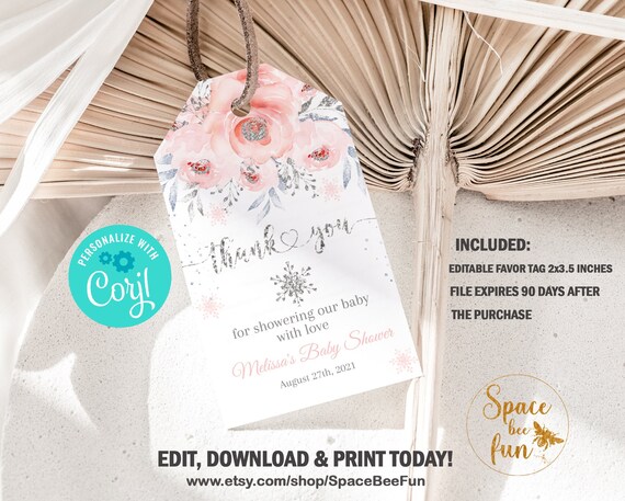 Editable Snowflake Baby Shower Favors Tag A Little Snowflake - Etsy