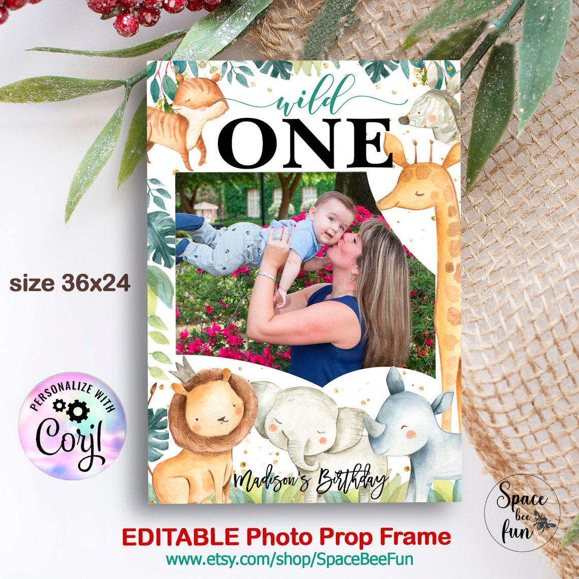 EDITABLE Photo Booth Frame Birthday Safari Jungle Photo Prop - Etsy
