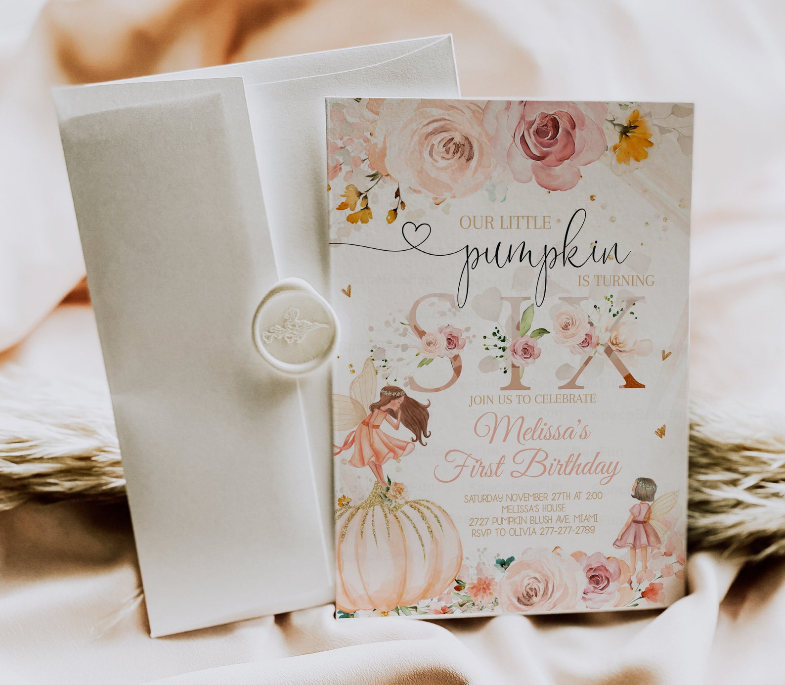 Editable Pumpkin Fairy Six Birthday Invitation Little Pumpkin - Etsy