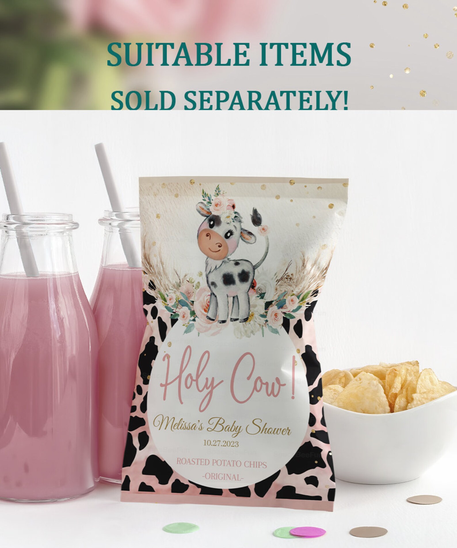 EDITABLE Holy Cow Baby Shower Girl Favor Tag Cow Boho Pampas - Etsy