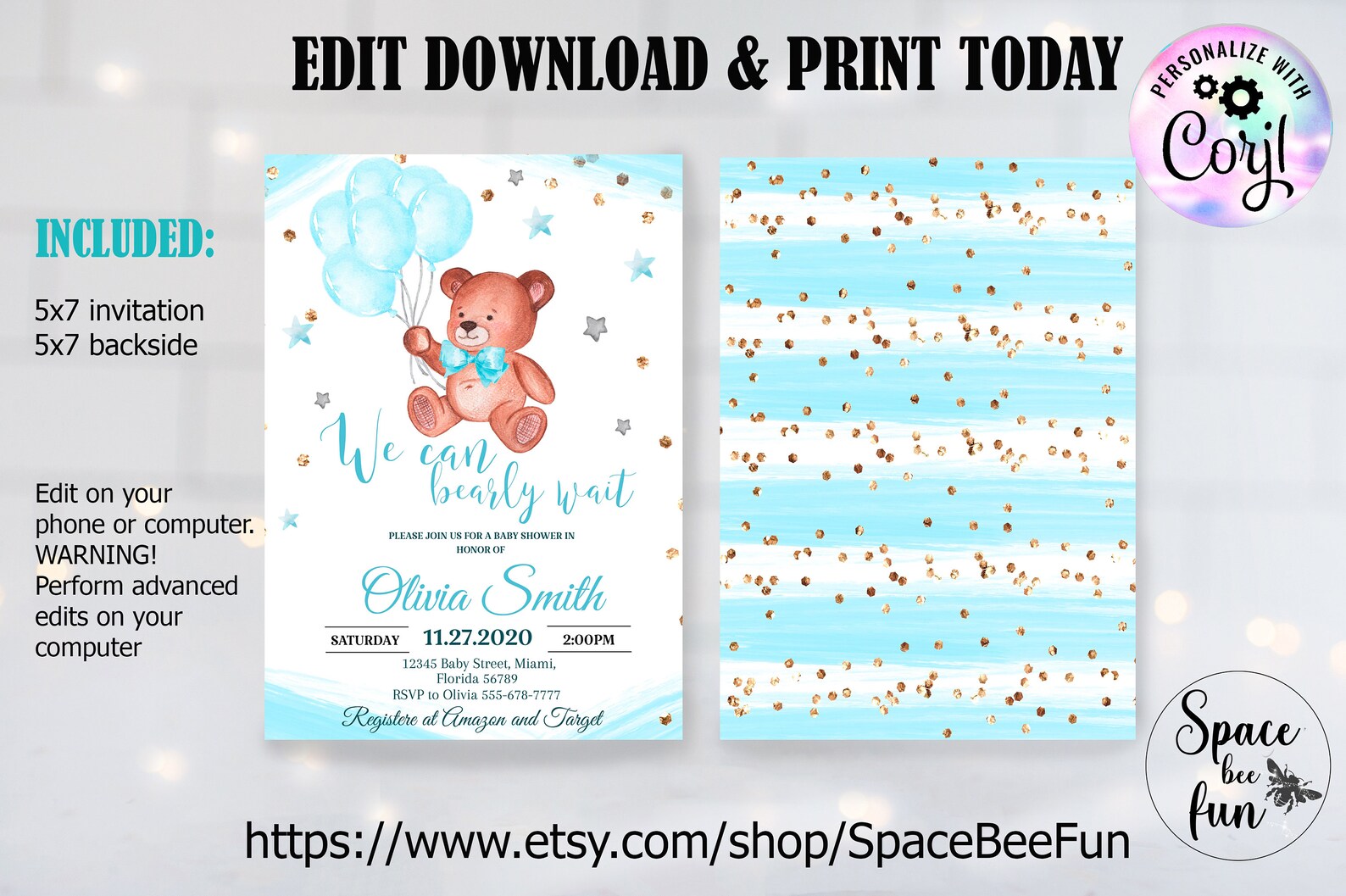 Editable Teddy Bear Baby Shower Invitation Set With Teddy Bear | Etsy