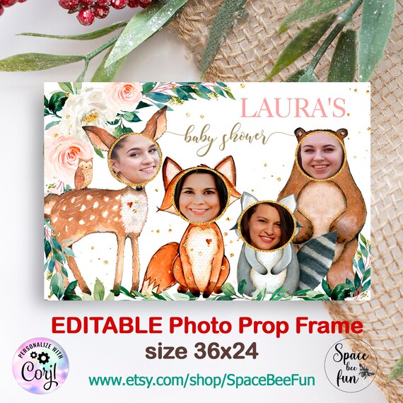 EDITABLE photo booth frame baby shower Woodland animals Photo Prop ...