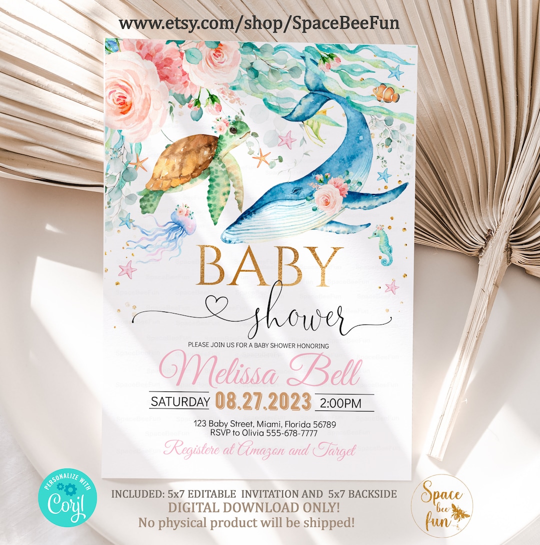 Under the Sea Baby Shower Invitation Girl Ocean Baby Shower Pool Baby ...