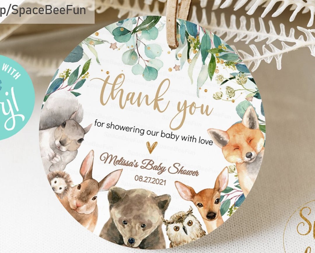 EDITABLE Woodland Animal Favor Tag Boy Baby Shower Animals Gift Tag ...