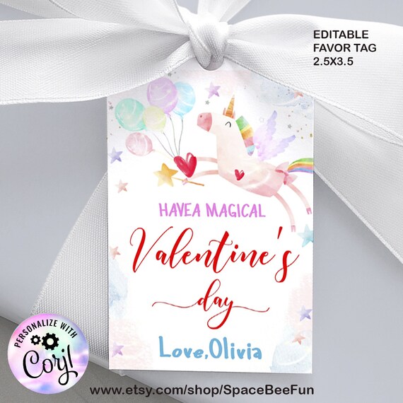 EDITABLE Unicorn Valentine Favor Tags Magical Valentine's Day Gift tags ...