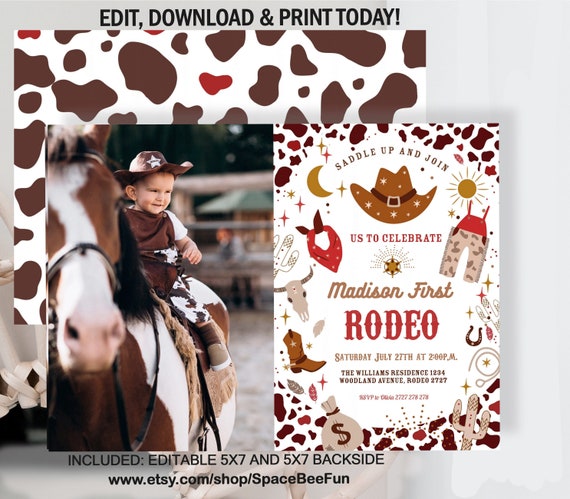 Cowboy My First Rodeo Invitation Red With Photo Birthday Invite ...