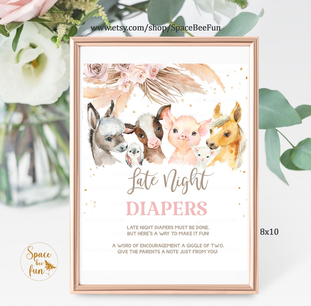 Farm Cow Late Night Diapers Baby Shower Game, Girl Boho Pampas Grass ...