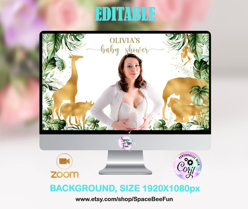 EDITABLE Zoom Background Baby Shower Gold Safari Virtual Baby - Etsy