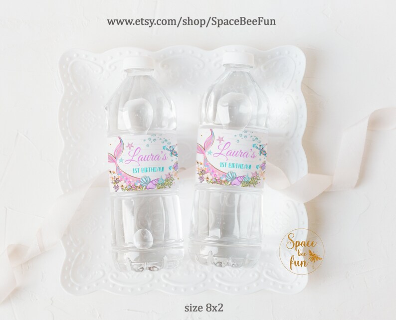 Editable Mermaid Birthday Bottle Label Instant Download Girl - Etsy