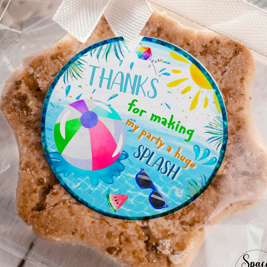 Pool Party Favor Tag Boy Splash Birthday Bash Thank You Tag Stickers ...