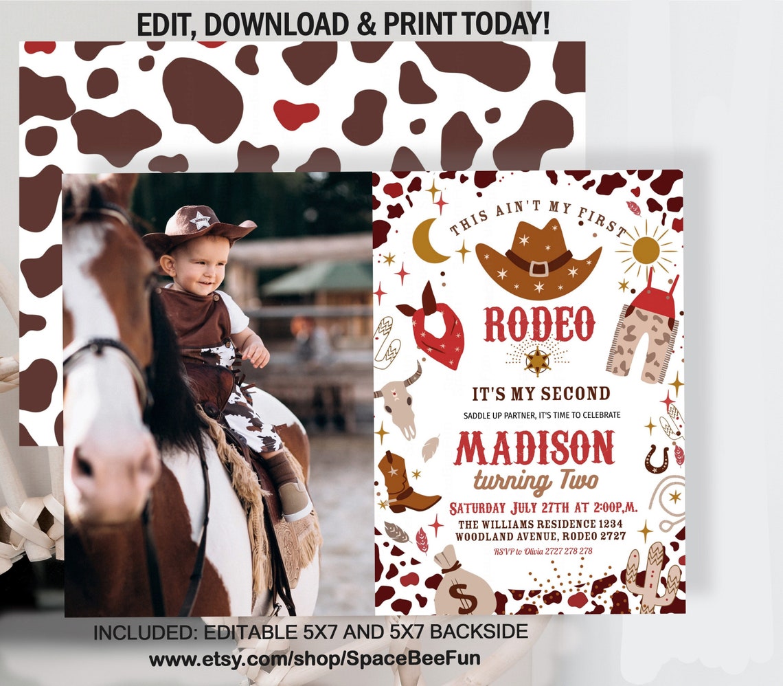 Second Rodeo Cowboy Birthday Party Invitation Red Wild West - Etsy