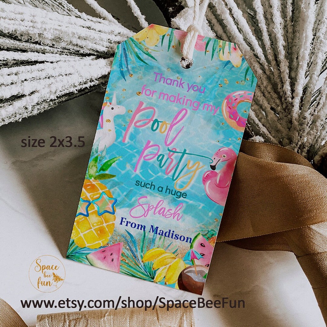 Pool Party Favor Tag Splash Tropical Party Pool Party Swim Pool ...