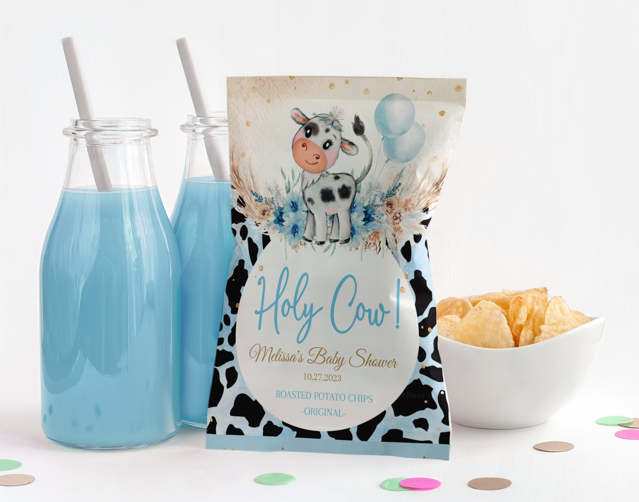 EDITABLE Chips Bag Label Baby Shower Holy Cow Boy Cow Chips - Etsy