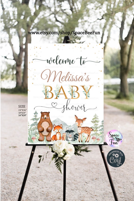 Woodland Animals Welcome Sign EDITABLE Baby Shower Boy Wild One ...