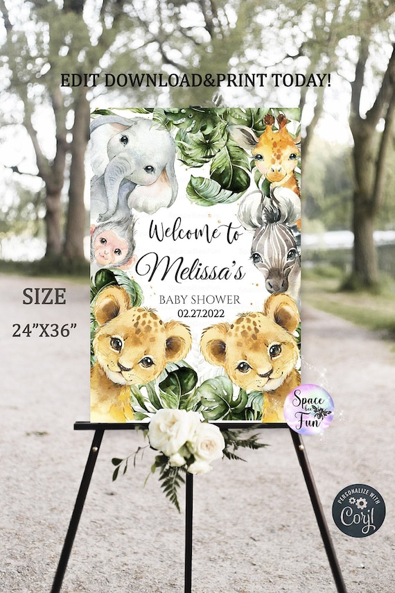 EDITABLE Safari Baby Shower Welcome Sign Wild Jungle Leopard baby ...
