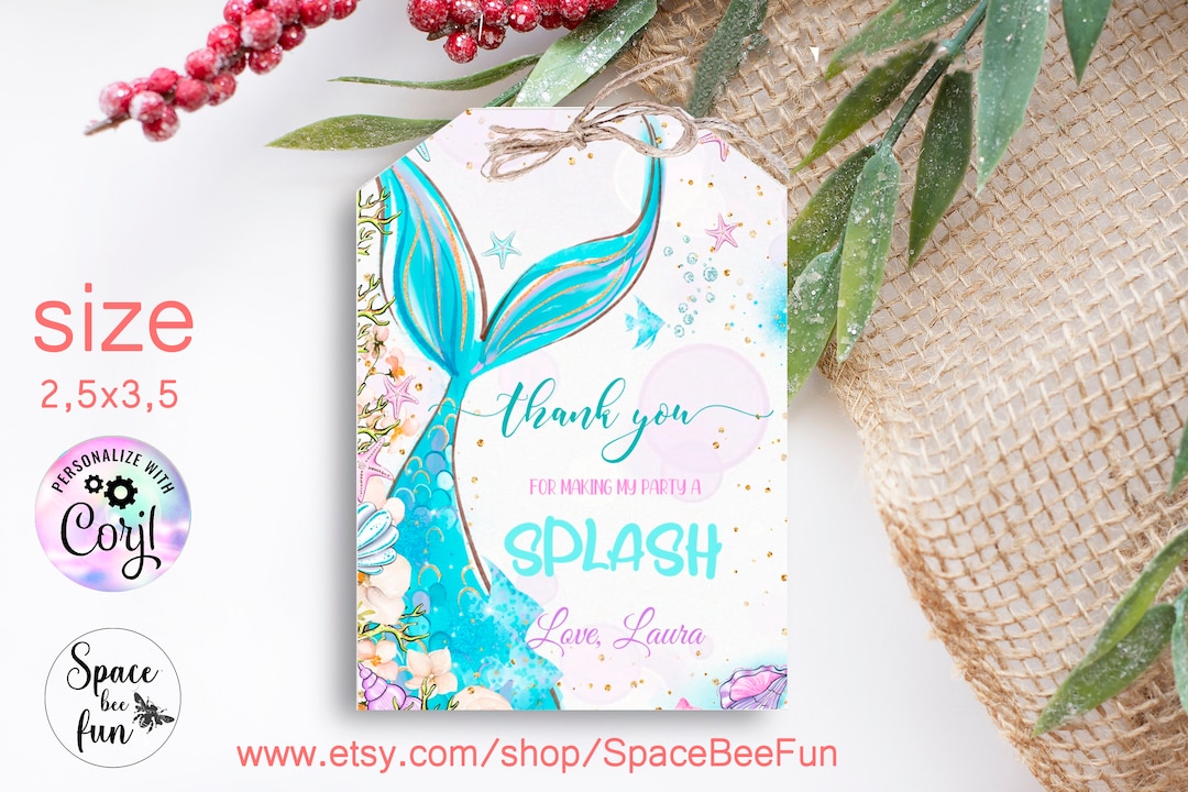 Editable Mermaid Birthday Favor Tags, Mermaid Thank You Tags, Mermaid ...