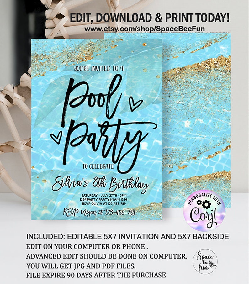 Editable Pool Party Invitation Tropical Party Pool Party - Etsy