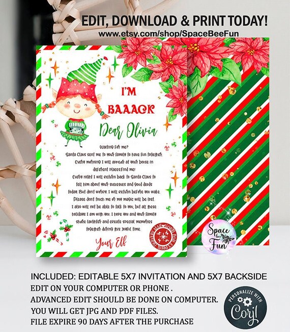 Editable Elf Girl Arrival Letter Elf Return Letter Elf I'm | Etsy