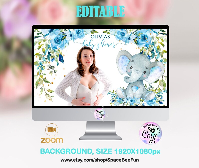 EDITABLE Zoom Background Baby Shower Elephant Virtual Baby - Etsy