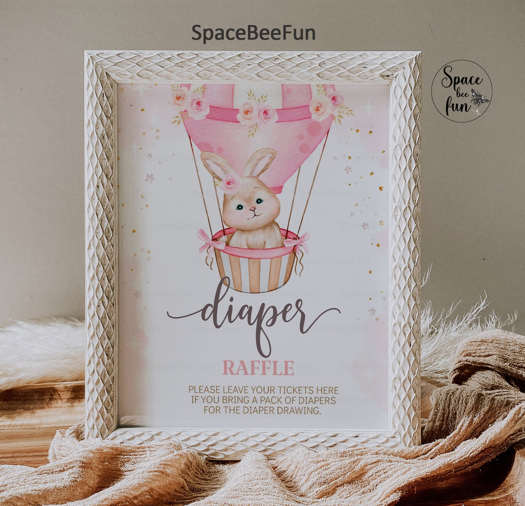 Bunny Baby Shower Girl Diaper Raffle Sign Games Baby Baby Shower ...