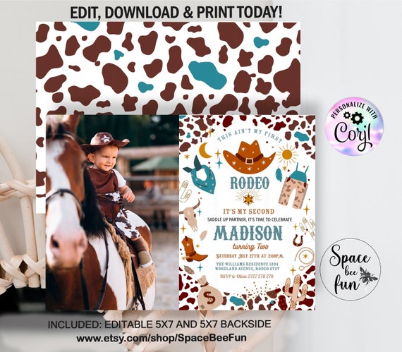 Second Rodeo Cowboy Birthday Party Invitation Wild West Cowboy 2nd ...