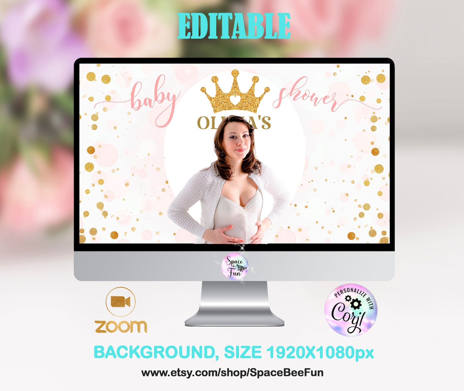 EDITABLE Zoom Background Baby Shower Princess Virtual Baby - Etsy