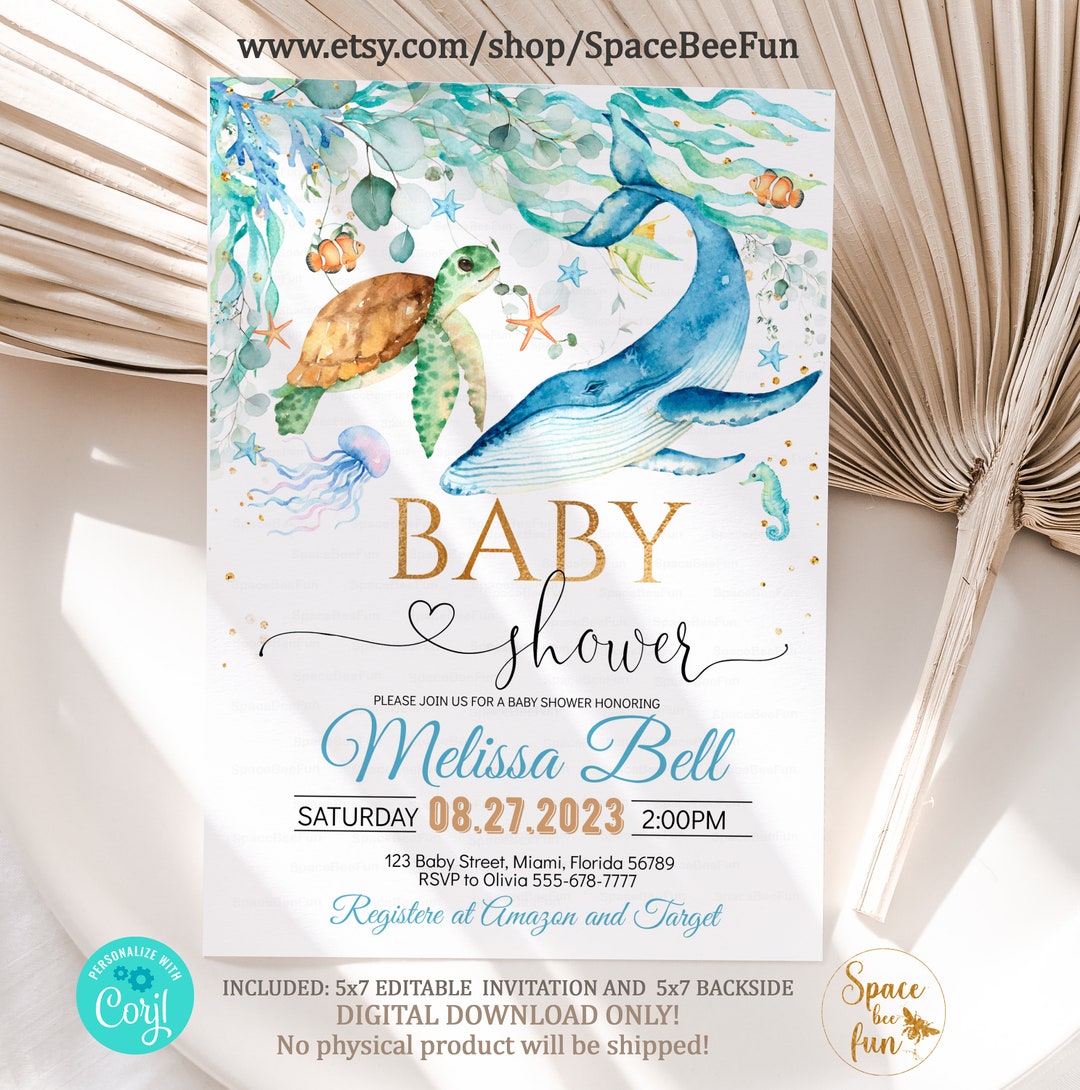 Under the Sea Baby Shower Invitation Boy Ocean Baby Shower Pool Baby ...