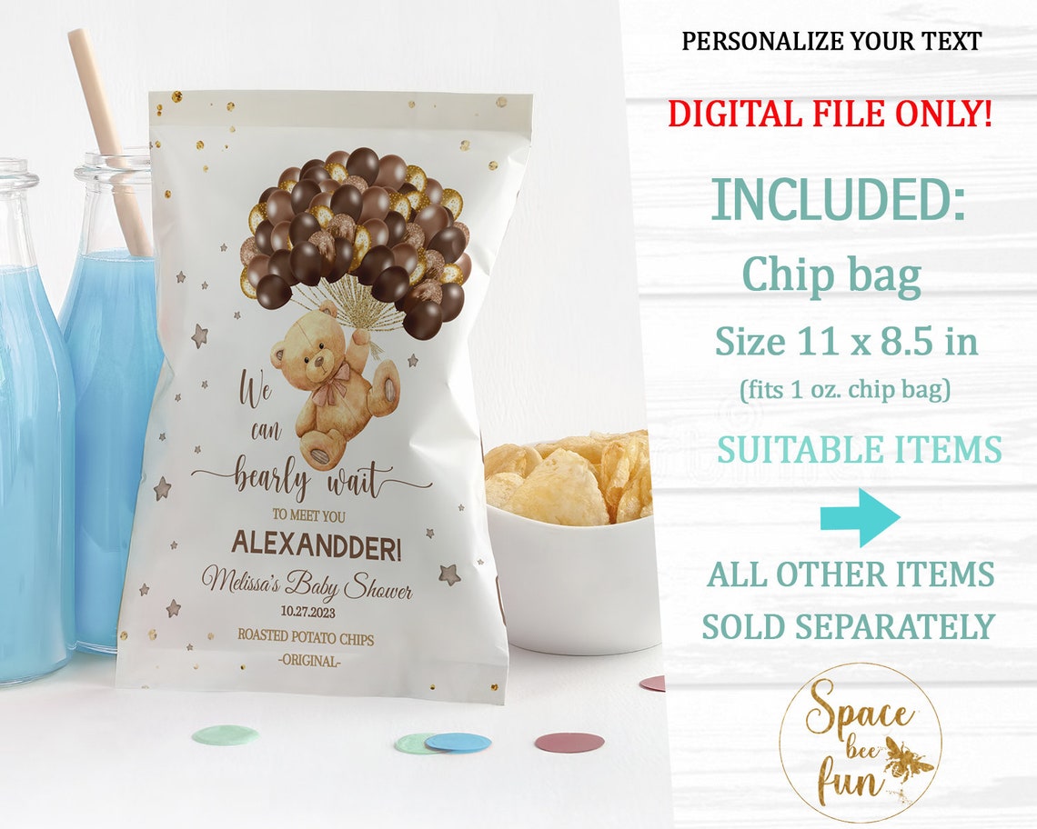 EDITABLE Teddy Bear Baby Shower Boy Chip Bag Wrapper Template - Etsy