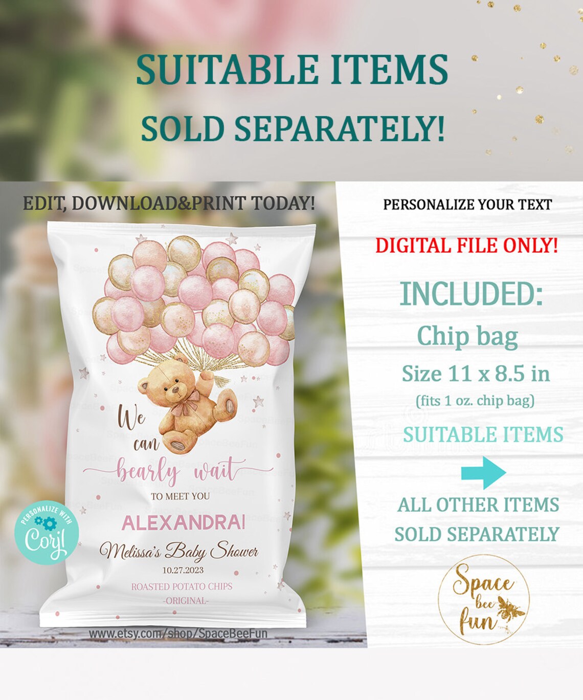 Editable Teddy Bear Baby Shower Invitation Bundle With Teddy - Etsy