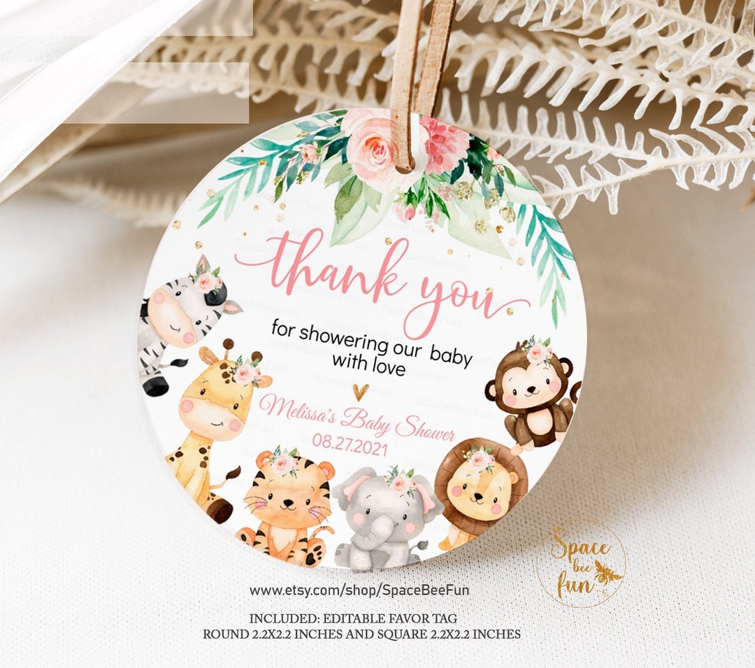 Safari Baby Shower Girl Favor Tag Gift Tag Thank You Sticker Wild ...