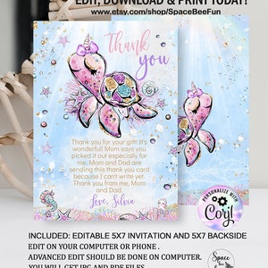 Under the Sea Turtle Birthday Thank You Girl Sea Party Invitation Ocean ...
