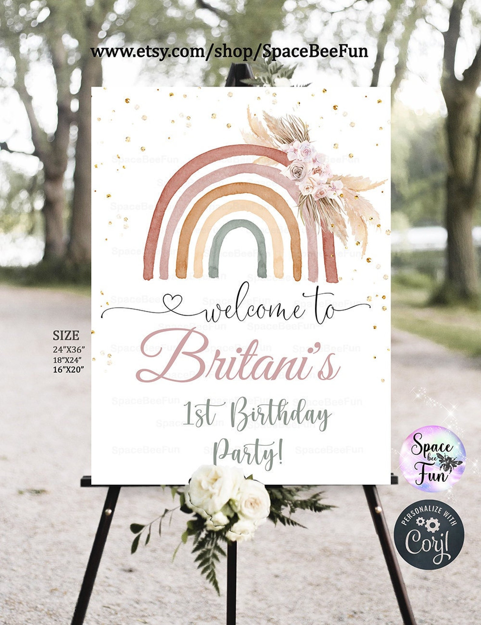 EDITABLE Rainbow Boho Welcome Sign Rainbow First Birthday - Etsy