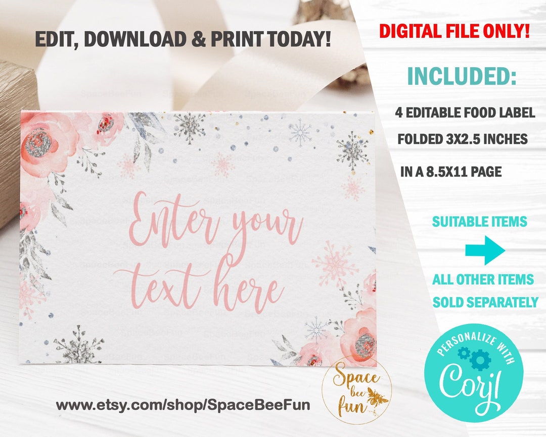 Editable Snowflake Food Tags Baby Shower A Little Snowflake is on the ...