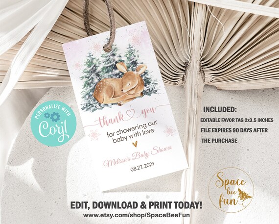 Editable Oh Deer Baby Shower Thank you Girl Deer Winter Deer Girl ...