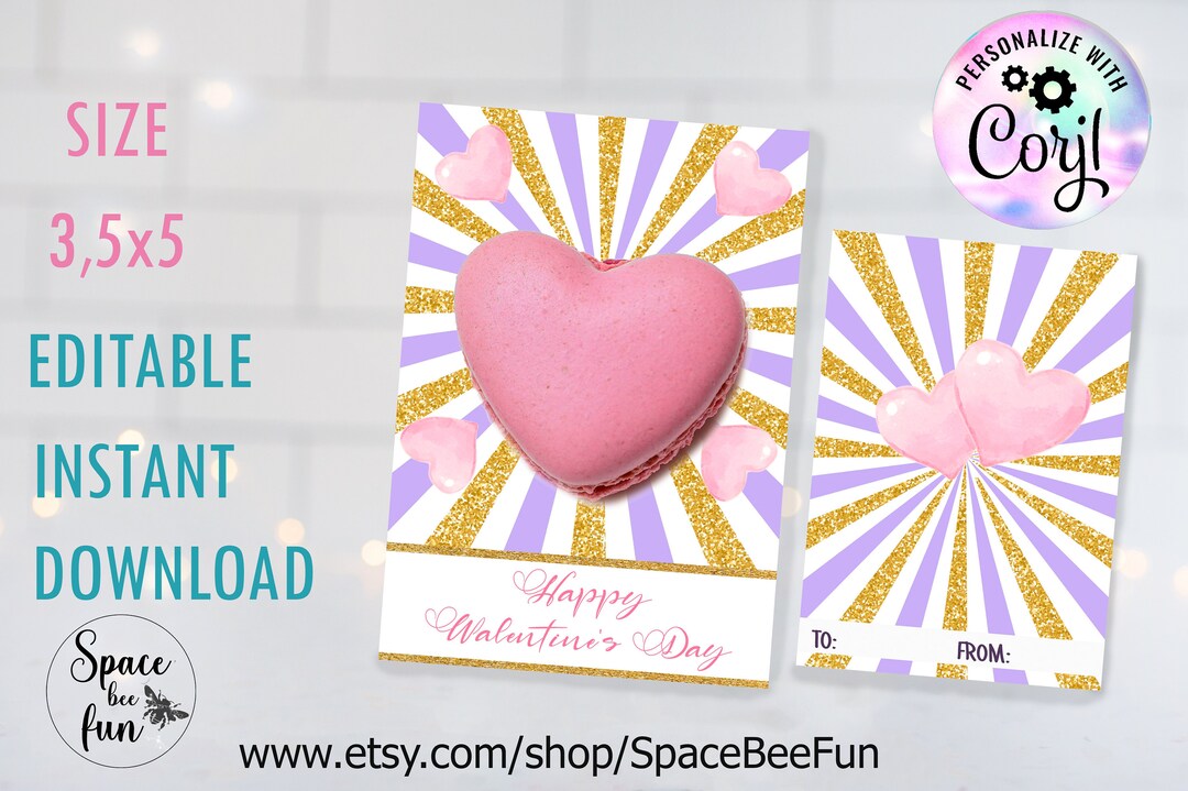 PRINTABLE Cookie Packaging Mini Cookie Card Happy Valentine's Day Pink ...